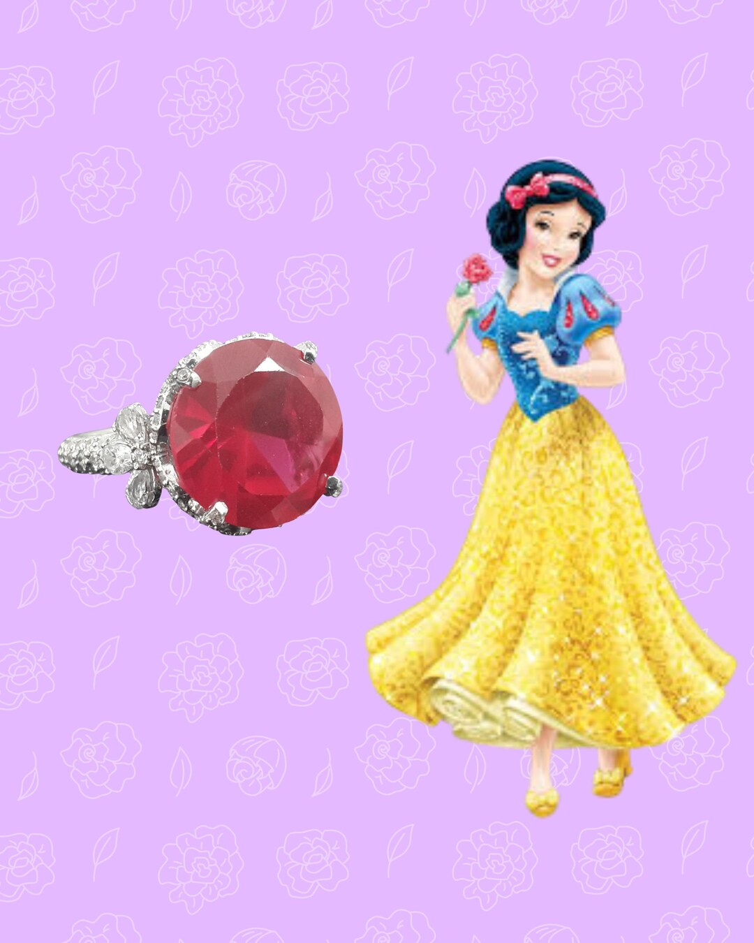 Disney Princess Snow White Gorgeous Ruby Ring, Solitaire Floral Diamond ...
