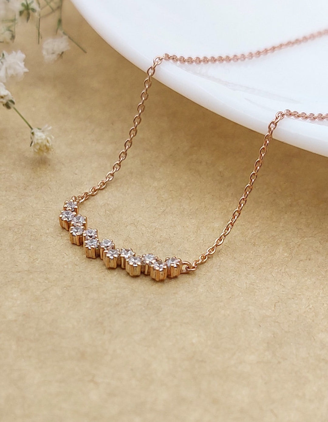 14K Solid Gold Delicate Daily Necklace, Handmade Jewelry, Natural ...
