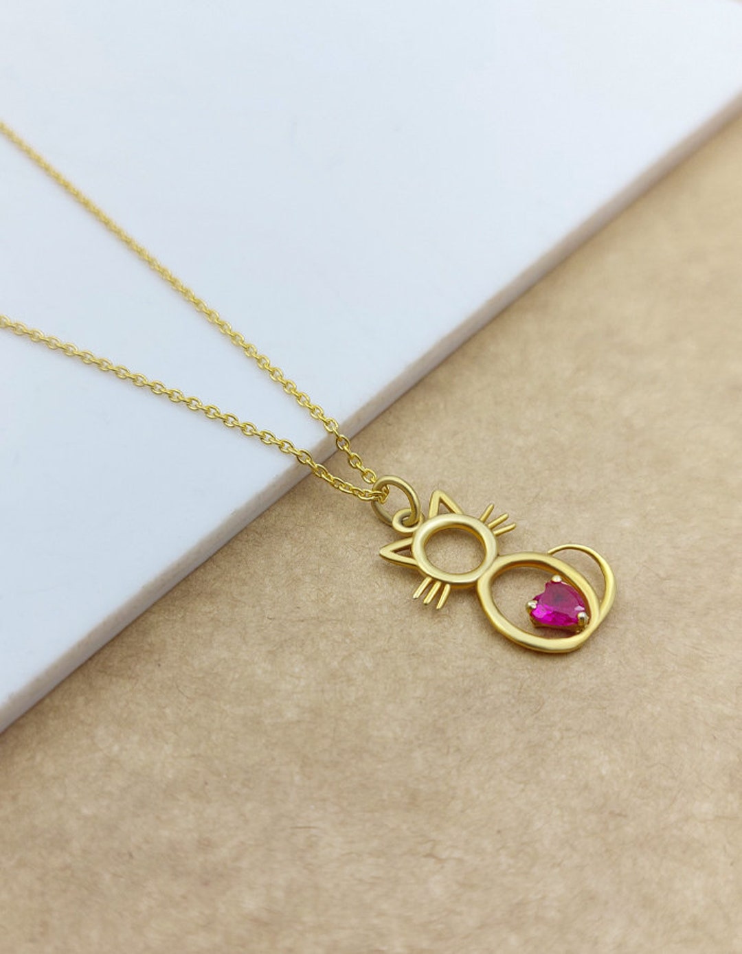 14K Solid Gold Pendant, Ruby Kitten Jewelry, Real Gold Pendant Handmade ...