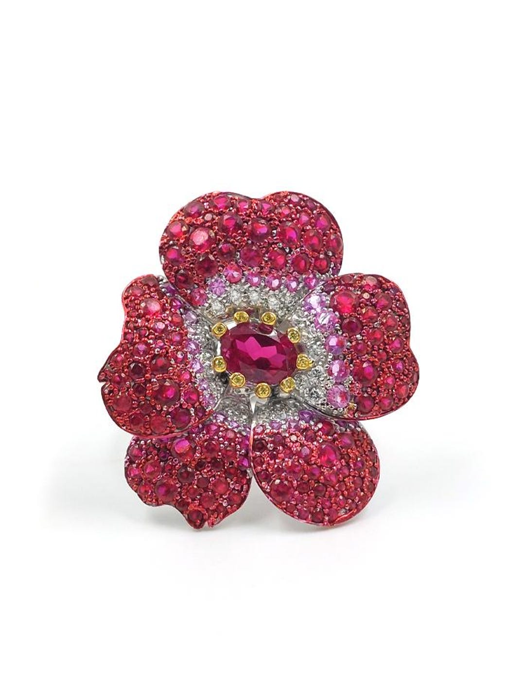 Glorious Flower Design Ruby Cocktail Ring for Women 925 Sterling Silver ...
