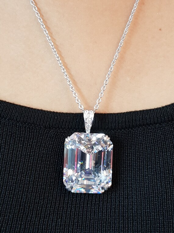 Cocktail Pendant 100ct Emerald-cut Jewel for Women's 925 - Etsy