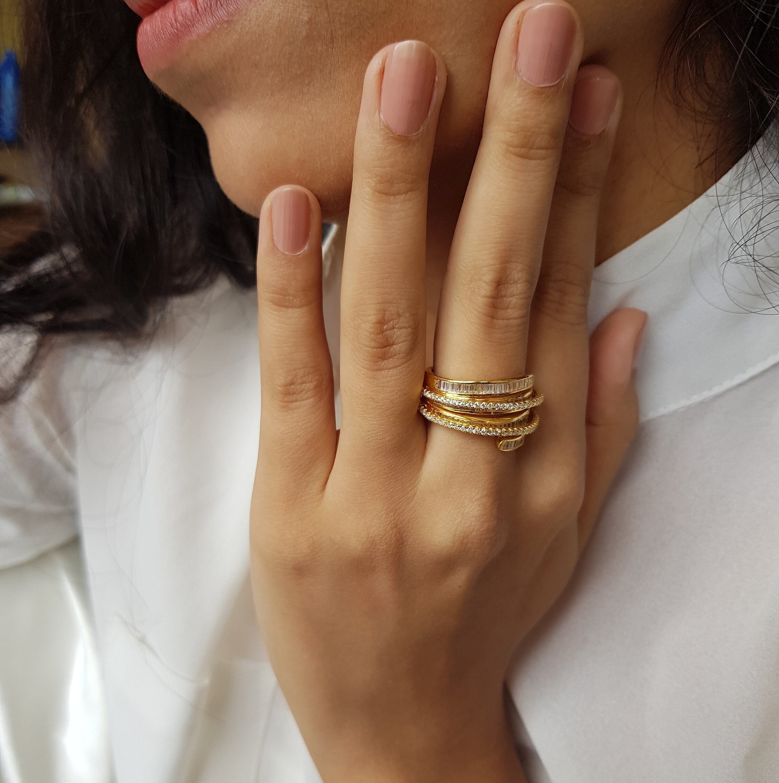 Right Hand Ring for Women 925 Sterling Silver 14k Yellow Gold - Etsy