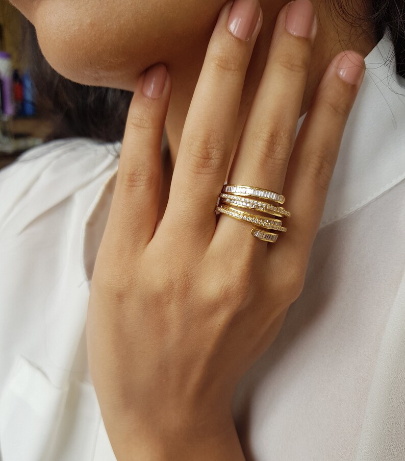 Right Hand Ring for Women 925 Sterling Silver 14k Yellow Gold - Etsy