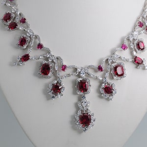 Lab Created Ruby Necklace High Jewelry for Women 925 Sterling Silver ...