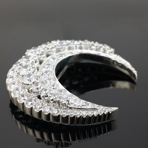 Edwardian Crescent Half-moon Brooch 925 Sterling Silver White Studded ...