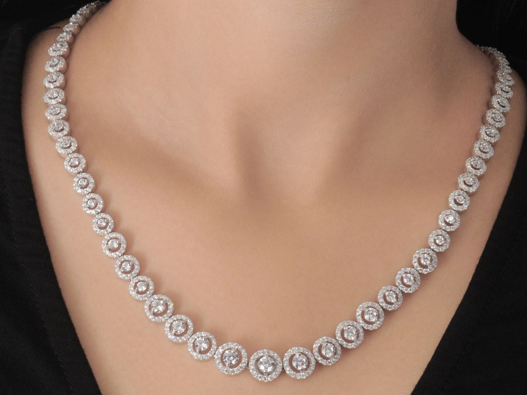 16 Inch Tennis Necklace for Women 925 Sterling Silver Diamond Necklace ...