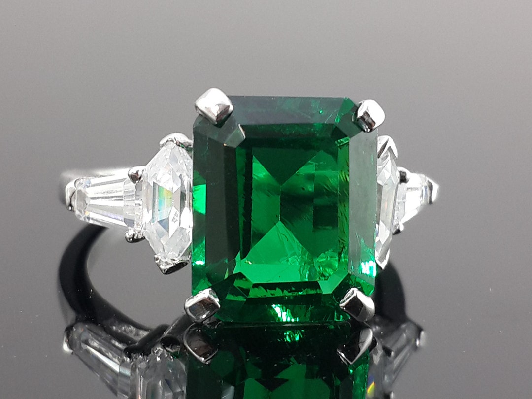 Emerald and Diamond Three Stone Statement Ring, Gift for Her ...