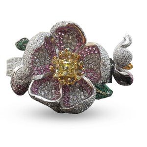 32ct Wrist Watch for Women 925 Sterling Silver Studded Pink & Green ...
