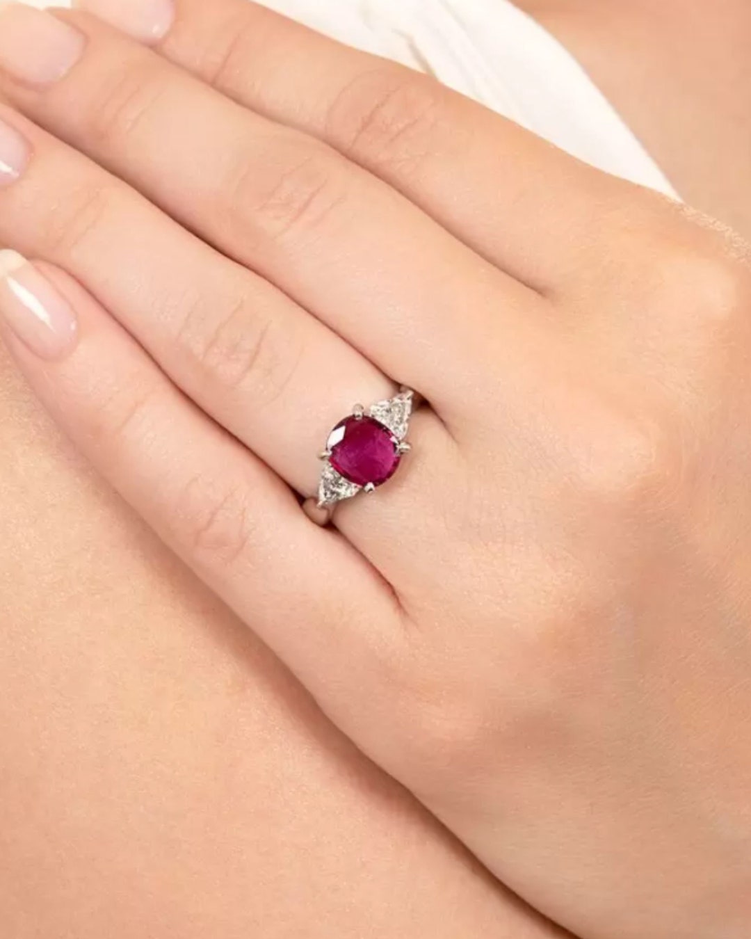 Jessica Simpson Red Ruby Engagement Ring, Three Stone Jewelry ...