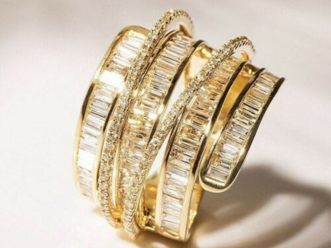 Right Hand Ring for Women 925 Sterling Silver 14k Yellow Gold Plated ...