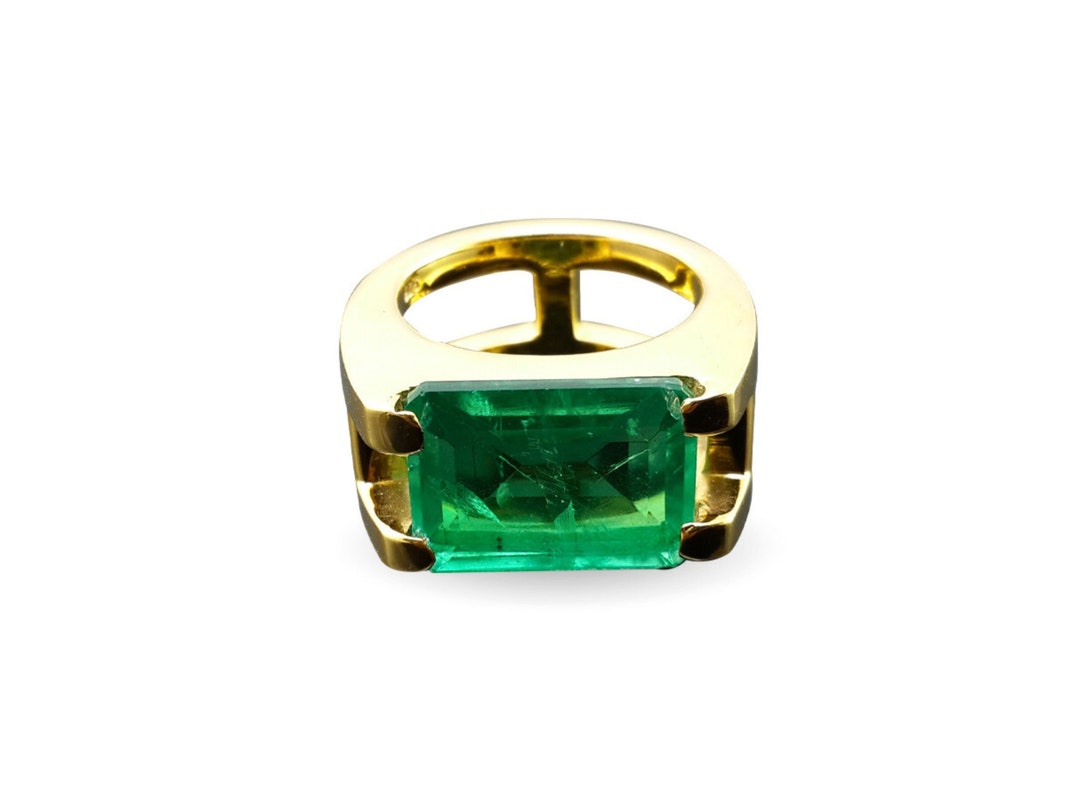 Single Stone Ring for Men 925 Sterling Silver Green Emerald Cut Ring ...