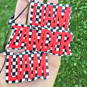 Personalized Bookbag Tag, Checkered Keychain, Acrylic Name Tag, Diaper ...