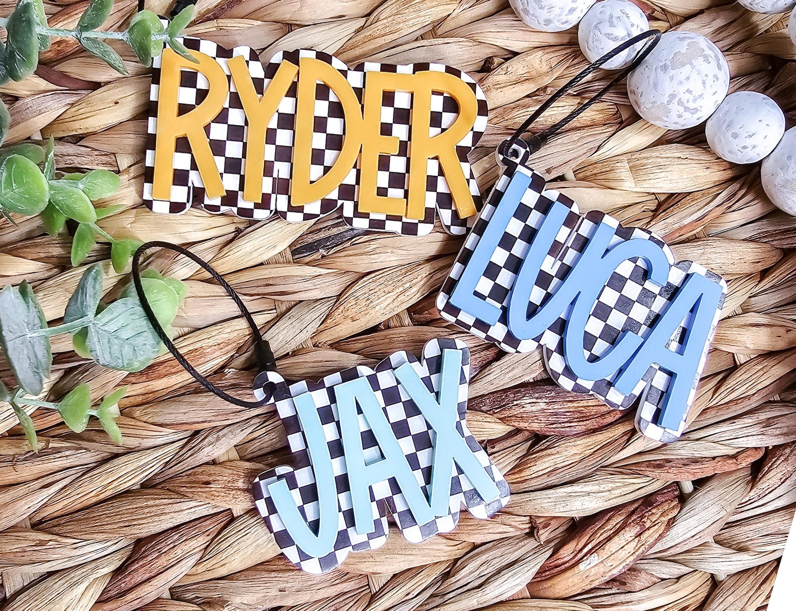 Personalized Bookbag Tag, Checkered Keychain, Acrylic Name Tag, Diaper ...
