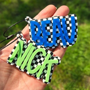 Personalized Bookbag Tag, Checkered Keychain, Acrylic Name Tag, Diaper ...