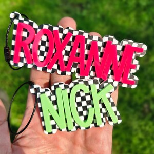 Personalized Bookbag Tag, Checkered Keychain, Acrylic Name Tag, Diaper ...