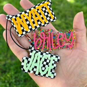 Personalized Bookbag Tag, Checkered Keychain, Acrylic Name Tag, Diaper ...
