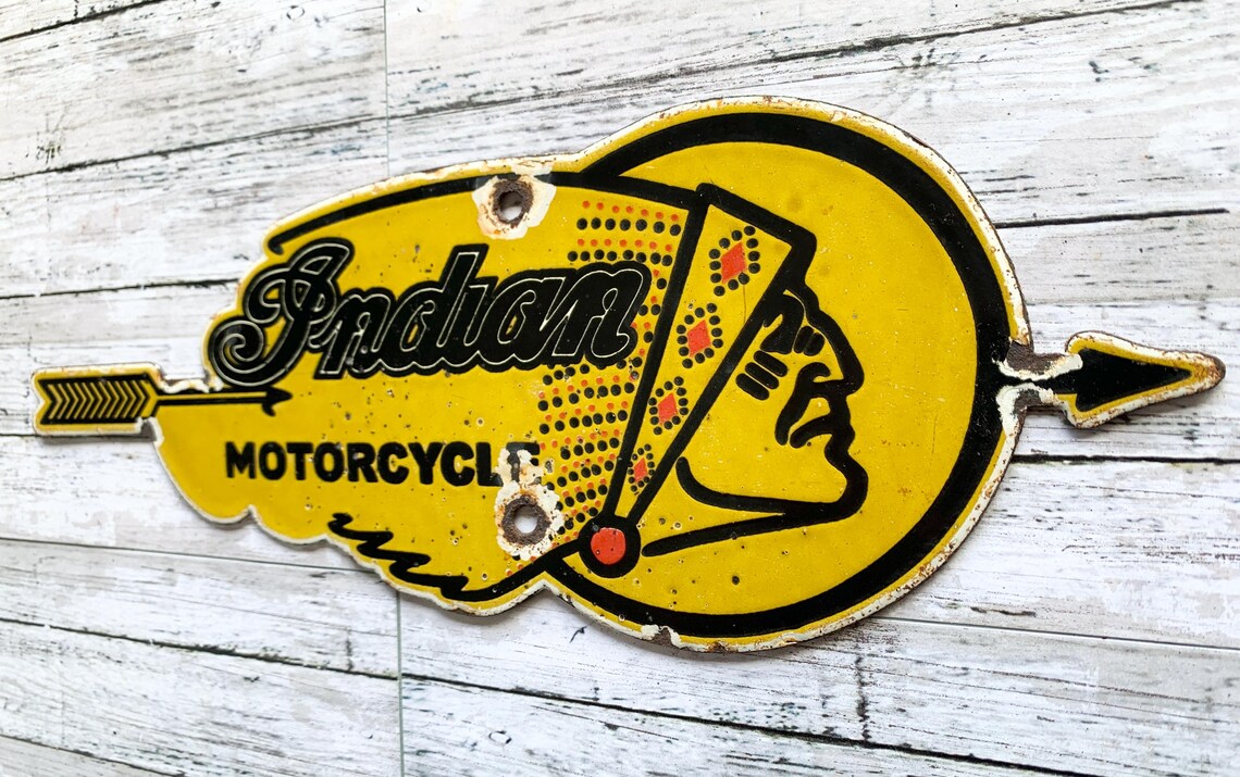 Vintage Indian Motorcycle Porcelain Sign – Arrowhead Logo – Man Cave ...