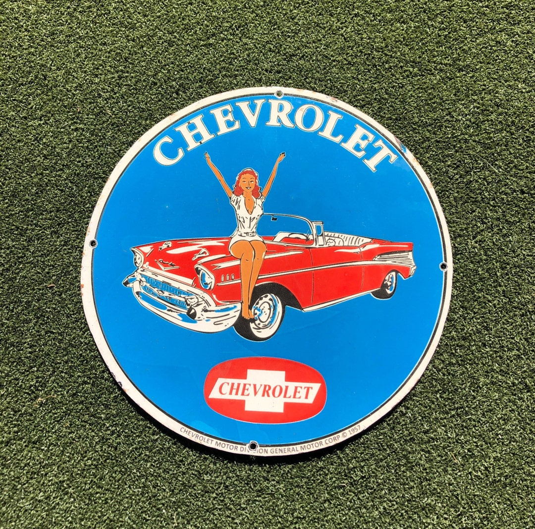 Vintage Chevrolet Pinup Girl Gas Gasoline and Oil Porcelain Sign - Etsy