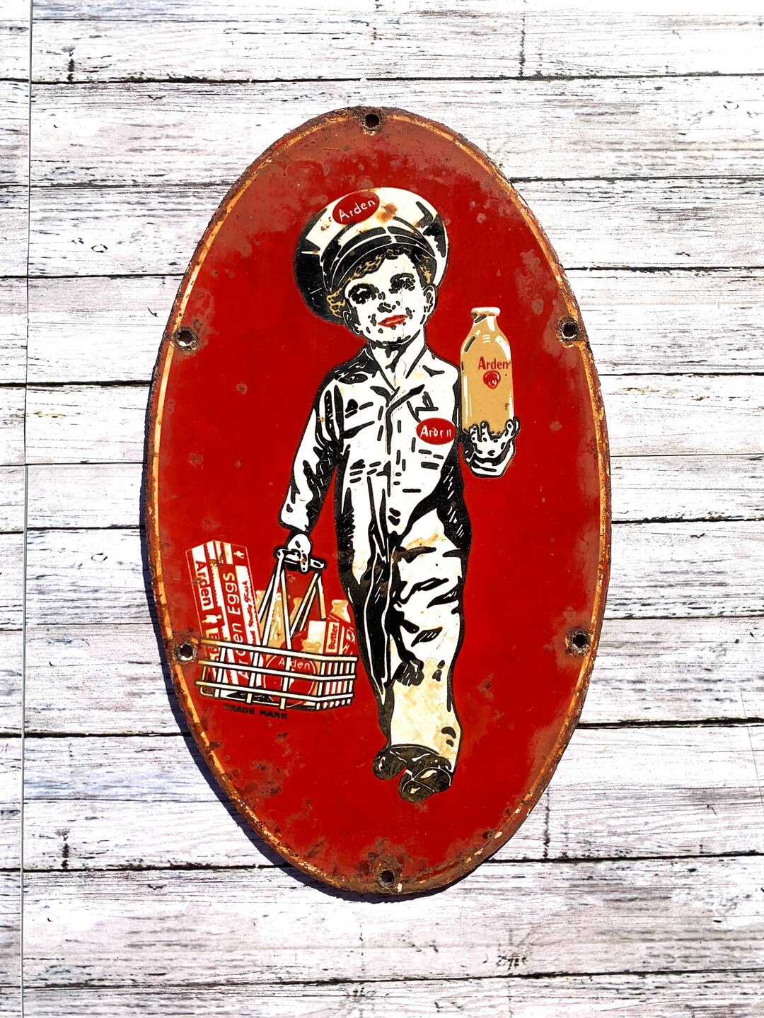 Vintage Arden Dairy Porcelain Sign • Milkman Oval Metal Advertising ...