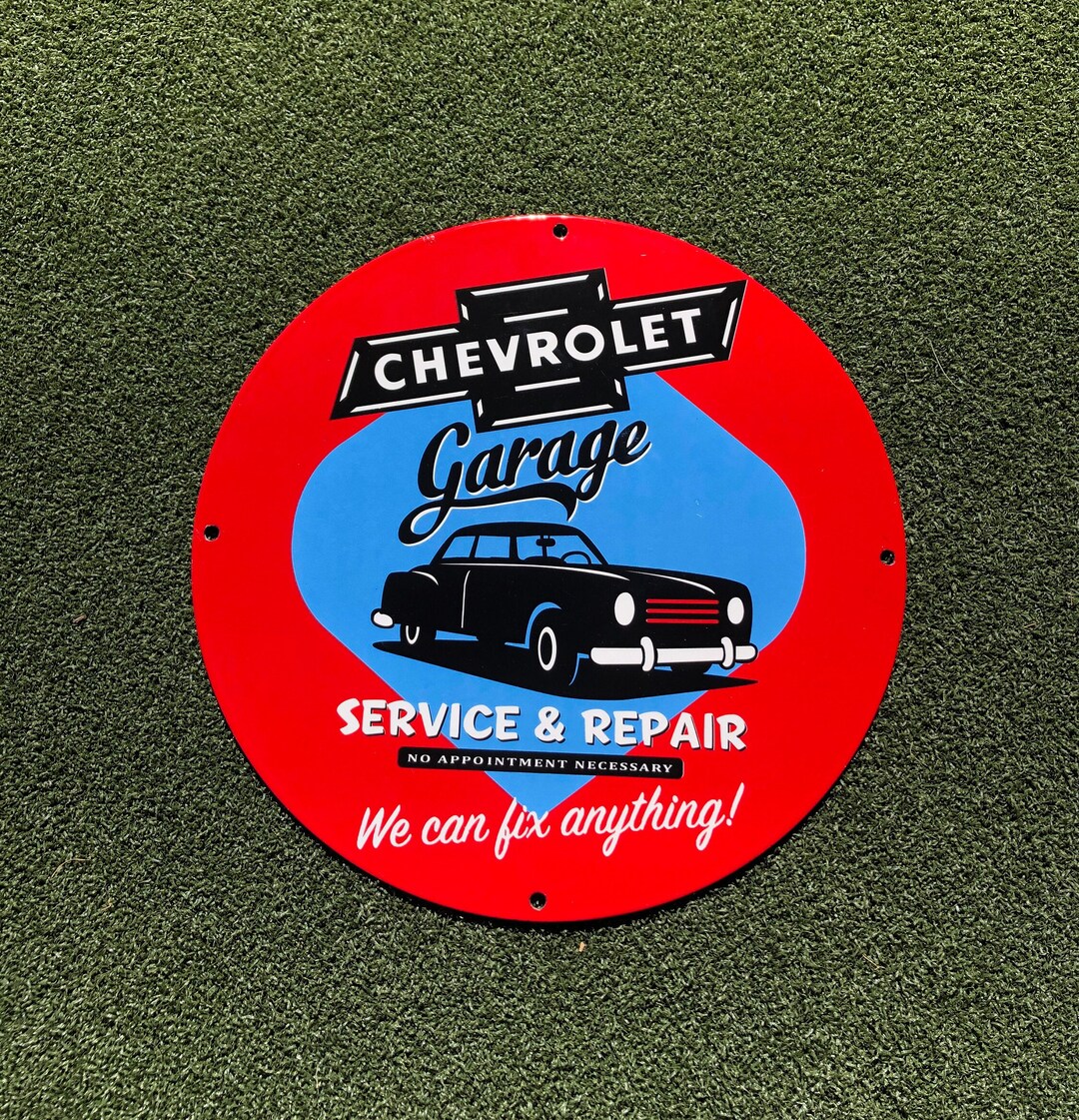 Chevrolet Garage Vintage Style Service & Repair Porcelain Enamel Oil ...