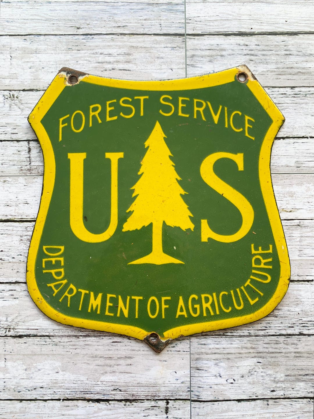 Vintage U.S. Forest Service Porcelain Sign: Green & Yellow USDA Shield ...