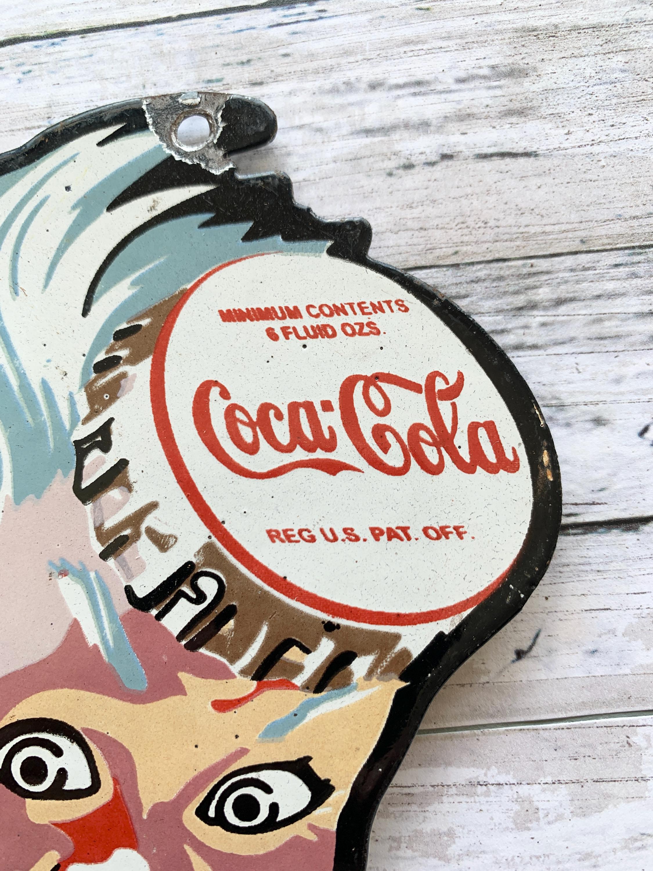 Vintage Coca-cola Porcelain Sign | Coke Bottle & Sprite Boy Design ...