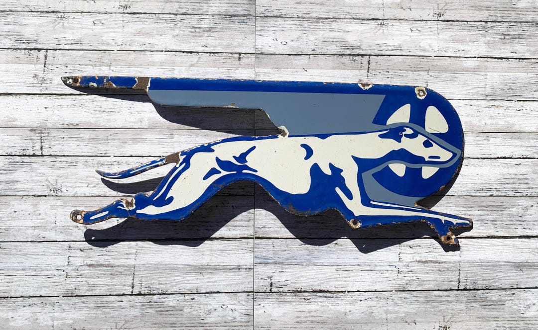 Vintage Running Greyhound Porcelain Sign – Retro Bus Line Advertising ...