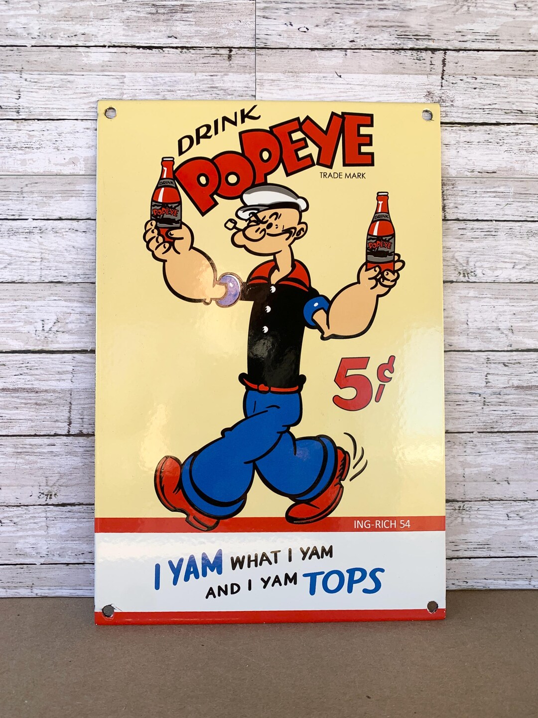 Popeye Porcelain Sign | Drink Popeye 5c Cartoon Advertising | Retro ...