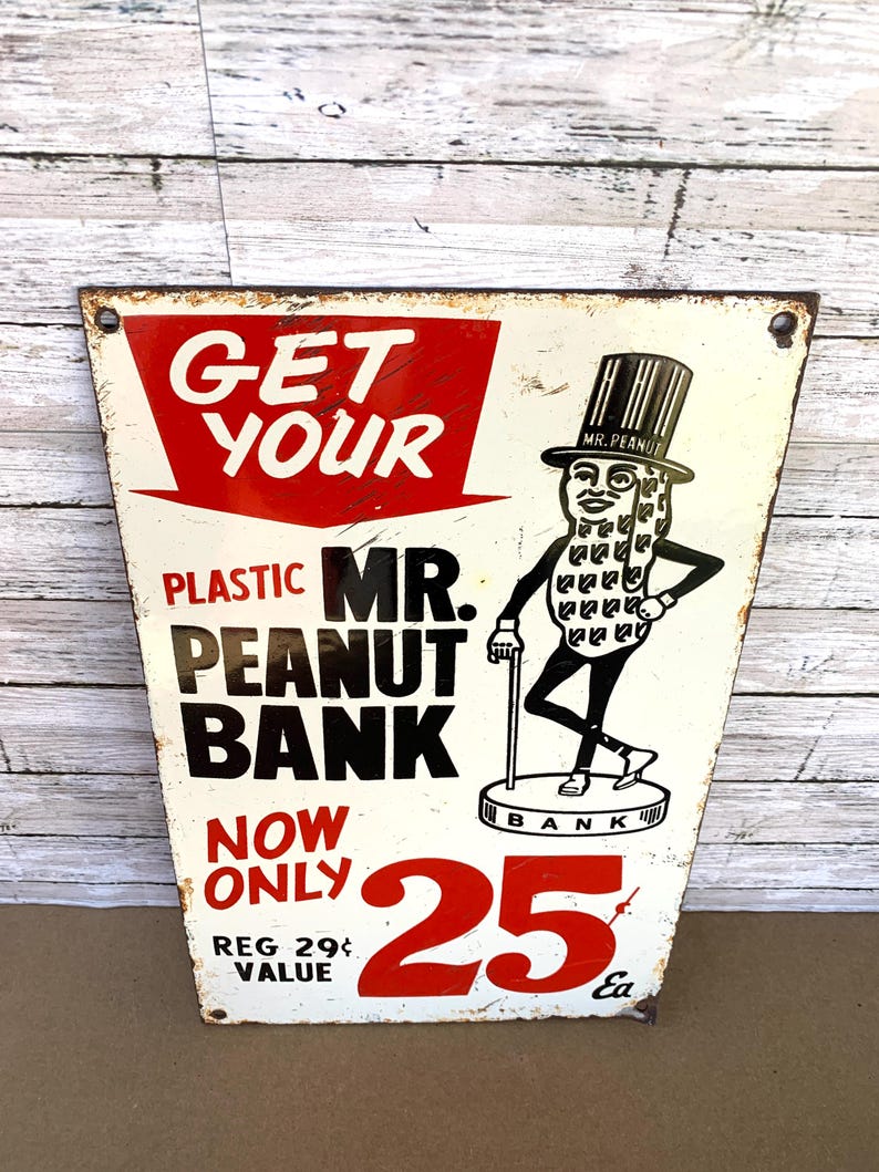 Vintage Mr. Peanut Bank Porcelain Sign 12x8 – Retro Advertising ...