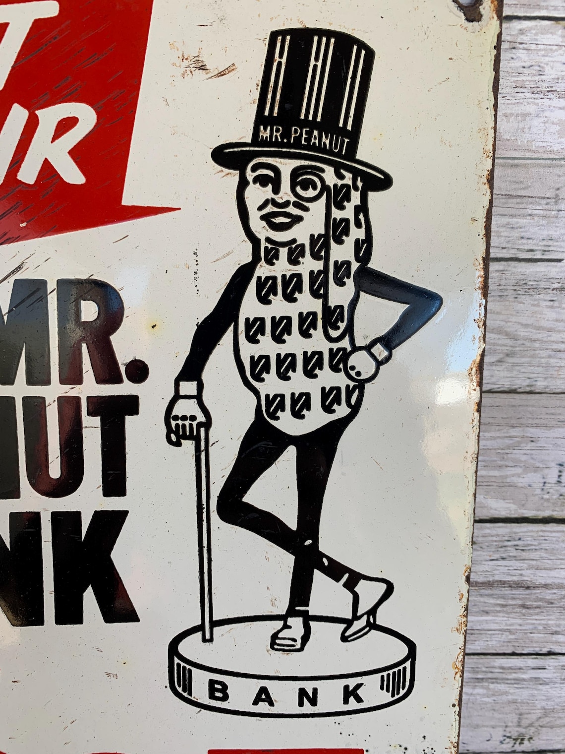 Vintage Mr. Peanut Bank Porcelain Sign 12x8 – Retro Advertising ...