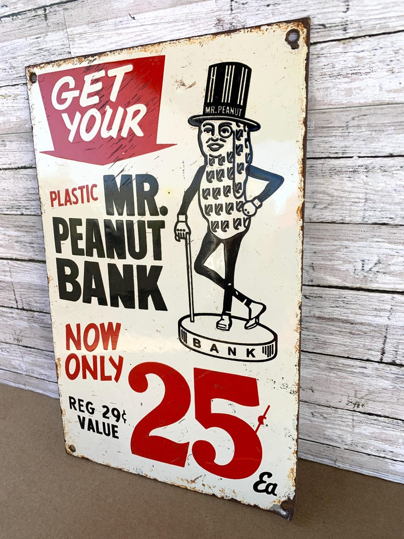 Vintage Mr. Peanut Bank Porcelain Sign 12x8 – Retro Advertising ...