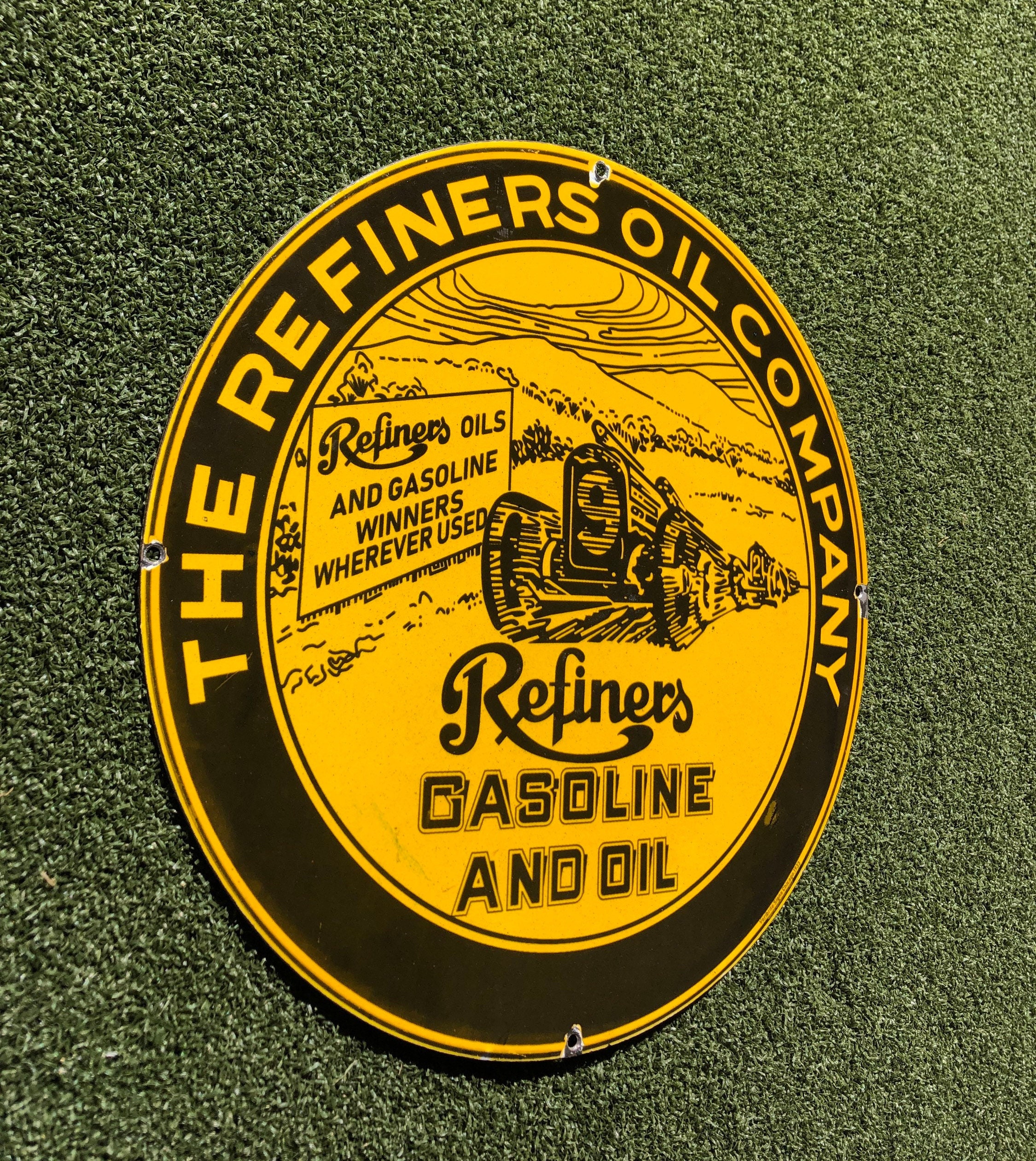 Vintage Refiners Gasoline and Oil Porcelain Oil Sign - Etsy