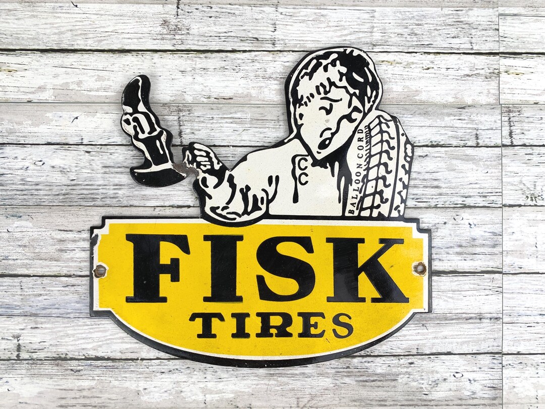 Vintage Fisk Tires Porcelain Sign Balloon Cord | Gas Station Garage ...