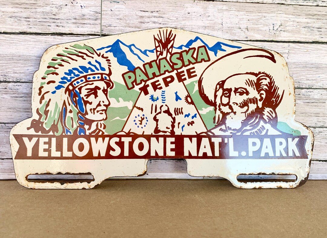 Vintage Yellowstone Nat’l Park Porcelain Sign • Pahaska Tepee Metal ...