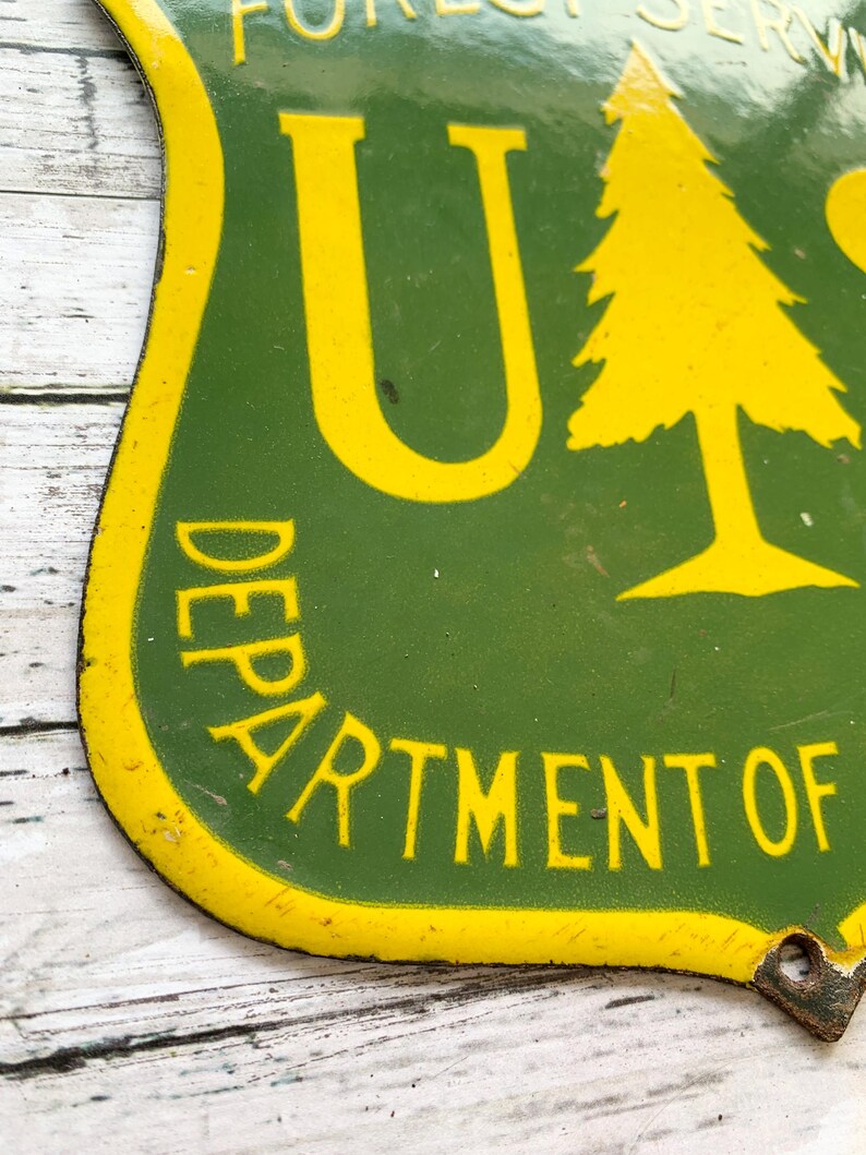 Vintage U.S. Forest Service Porcelain Sign: Green & Yellow USDA Shield ...