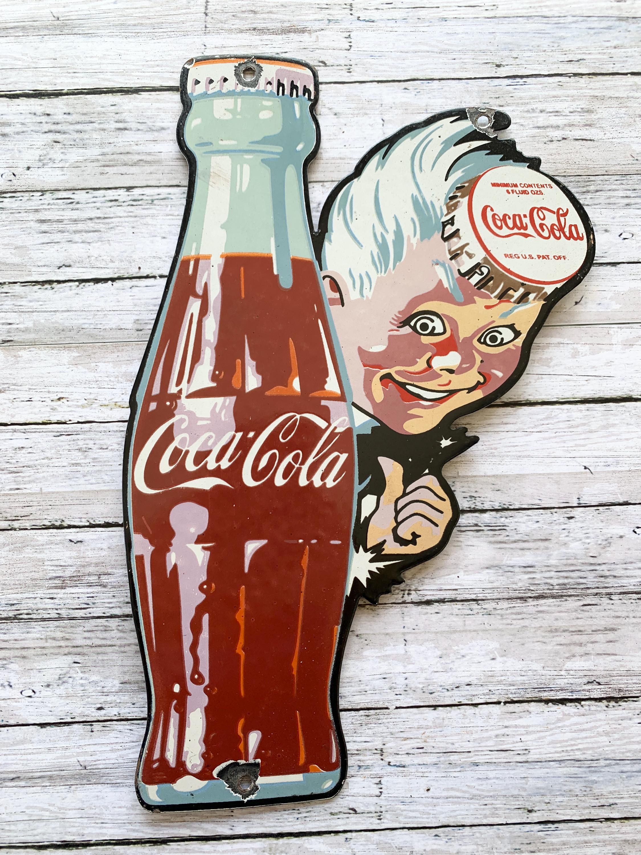 Vintage Coca-cola Porcelain Sign | Coke Bottle & Sprite Boy Design ...