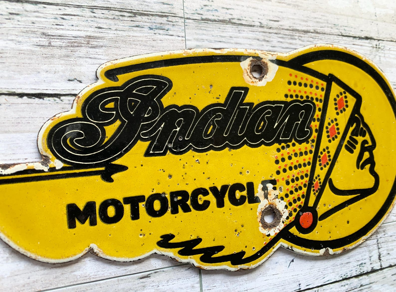Vintage Indian Motorcycle Porcelain Sign – Arrowhead Logo – Man Cave ...