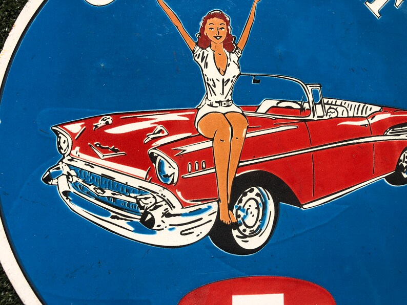 Vintage Chevrolet Pinup Girl Gas Gasoline and Oil Porcelain Sign - Etsy