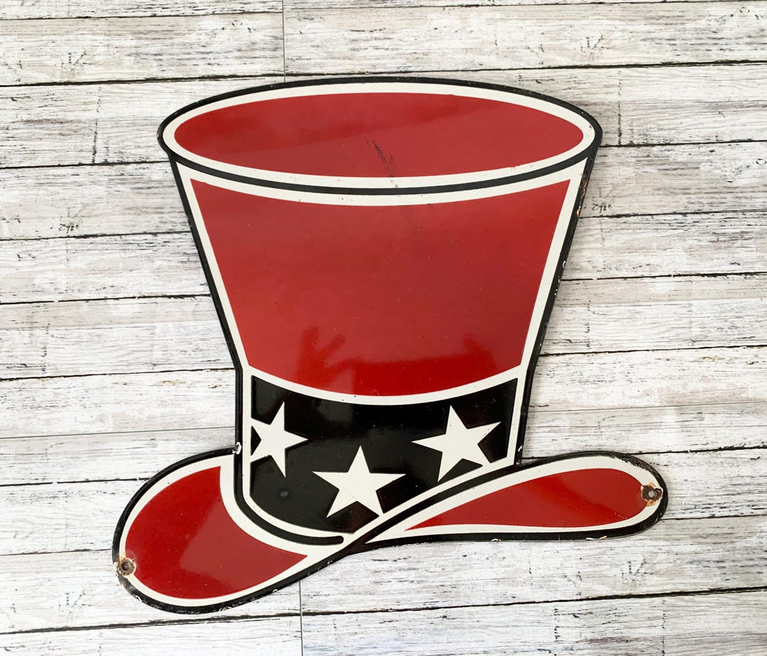 Vintage RED Hat Gasoline Porcelain Sign • 12x12 Metal Enamel Sign ...