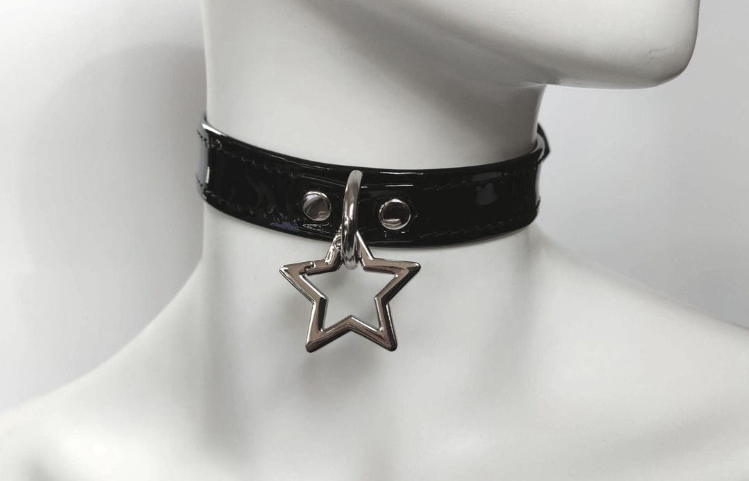Edgy Black Patent Leather Choker With Star Pendant - Elevate Your Style ...