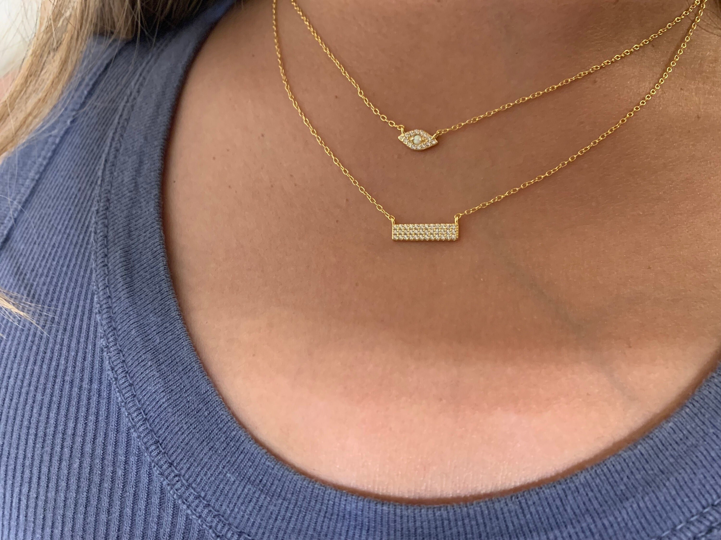 Pave Bar Diamond Necklace Silver Pave Bar Necklace 925 - Etsy