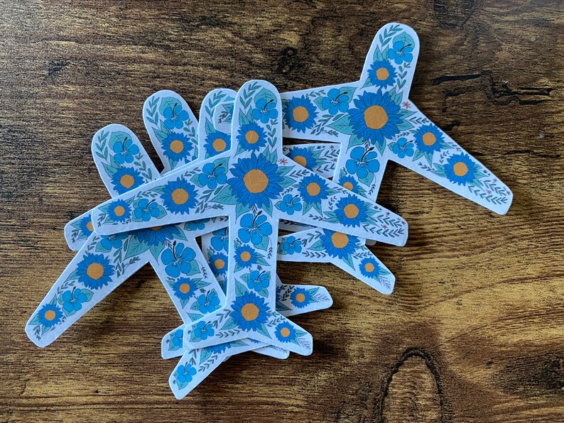 Floral / Sunflower Airplane / Aircraft Doodle Waterproof Vinyl Sticker ...