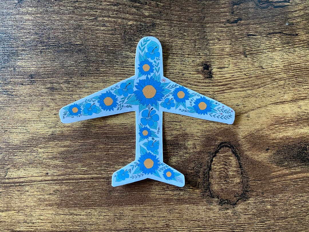 Floral / Sunflower Airplane / Aircraft Doodle Waterproof Vinyl Sticker ...