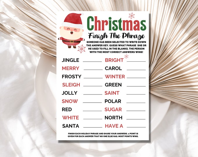 Christmas Finish the Phrase Game | Printable Christmas Game Digital ...