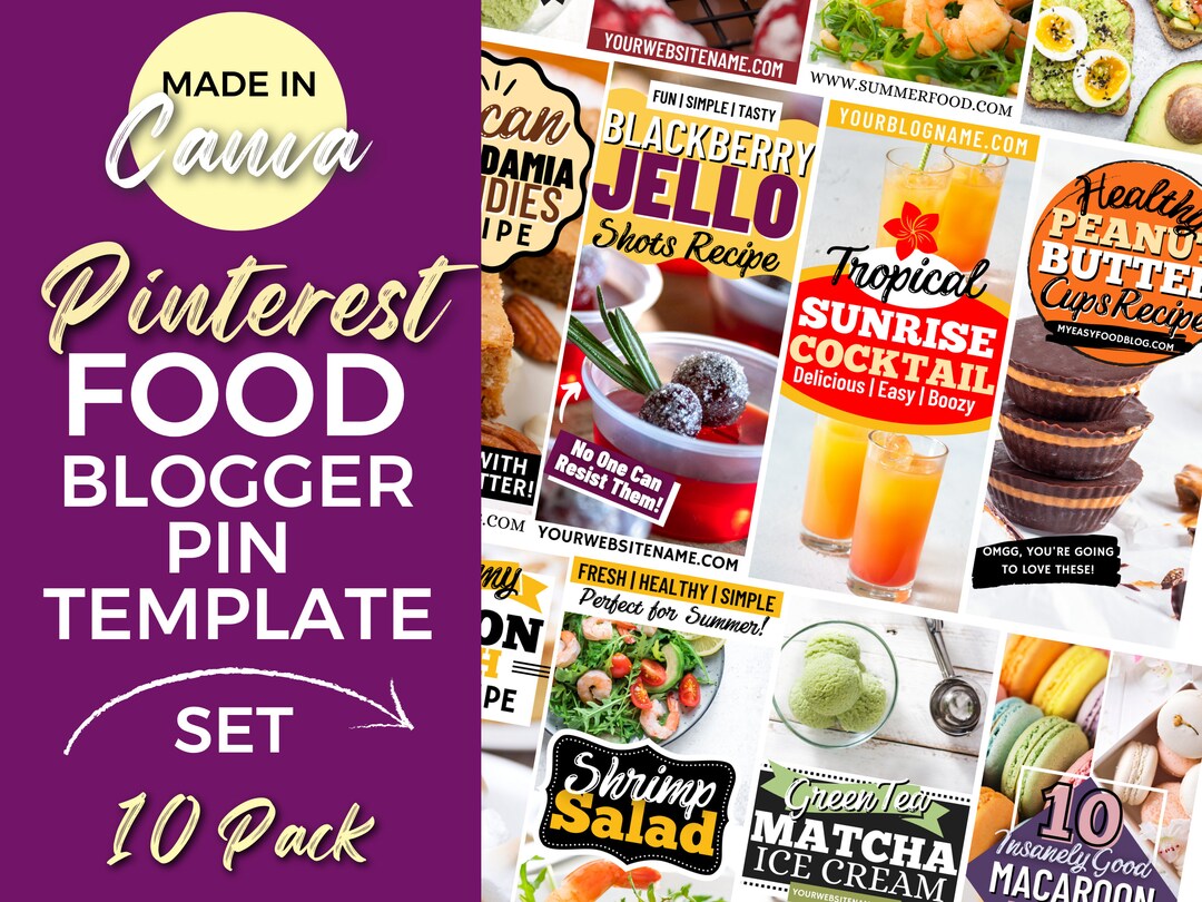Food Blogger Pinterest Pin Templates for Canva (10 Pack) - Etsy