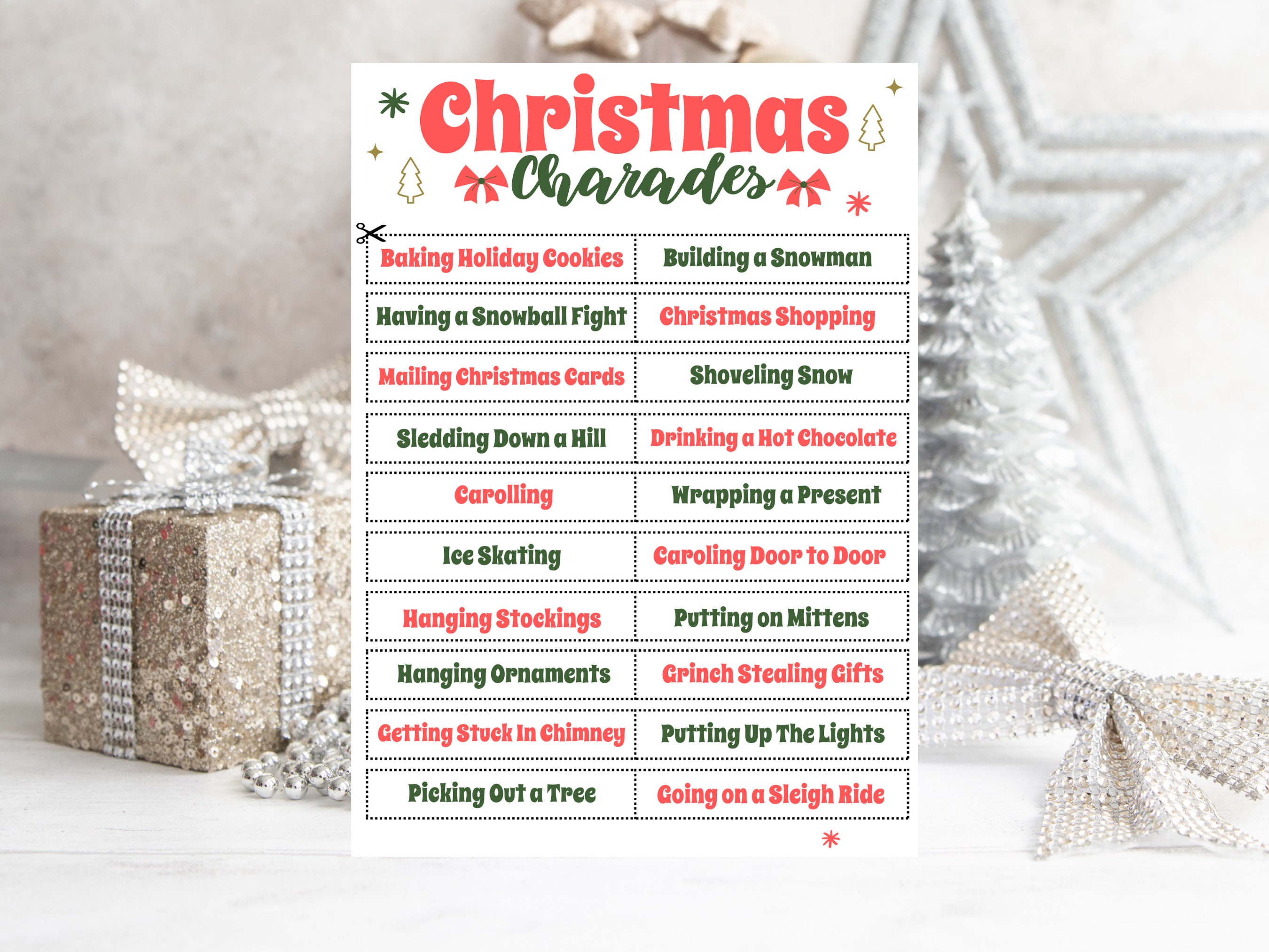 Christmas Charades Game Printable, Printable Christmas Game, Christmas ...