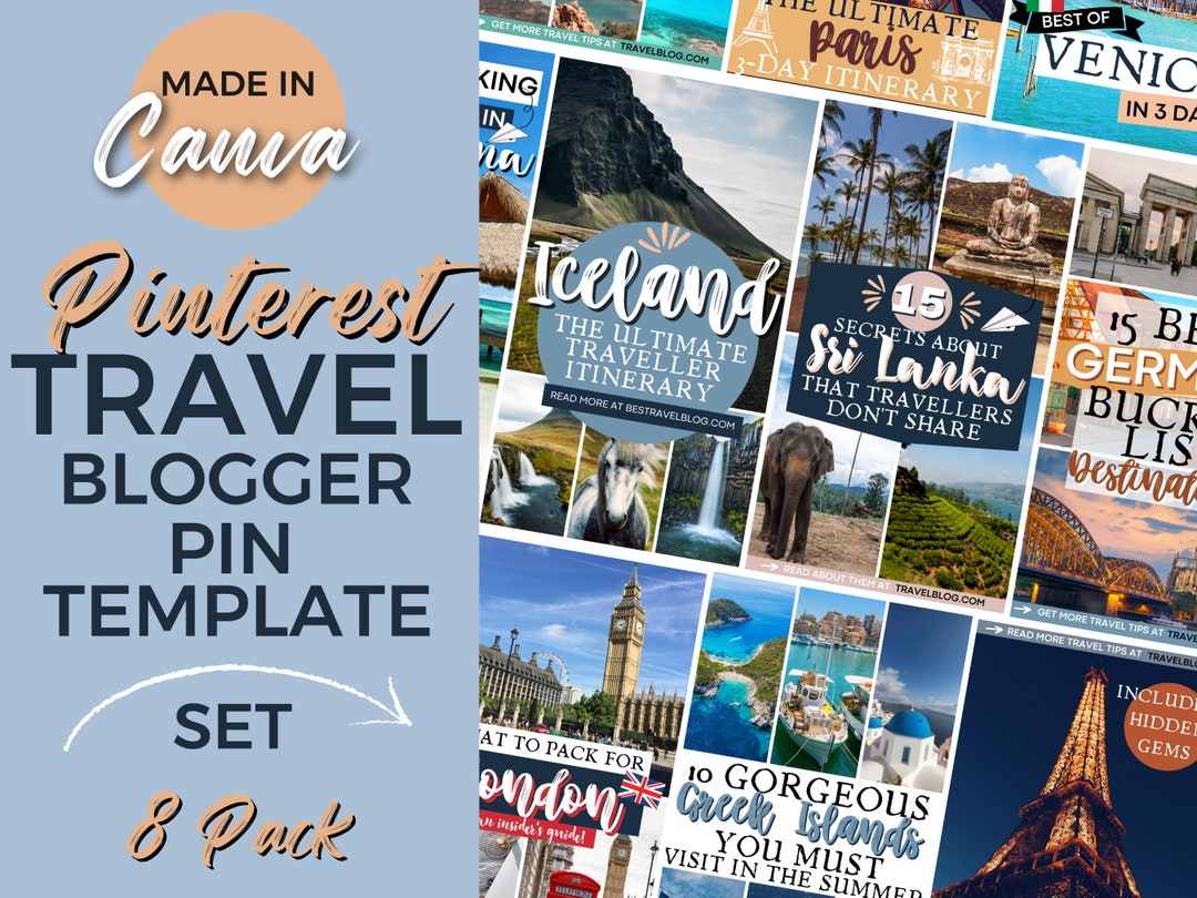 Travel Blogger Pinterest Pin Templates: Canva Designs (8 Pack) - Etsy