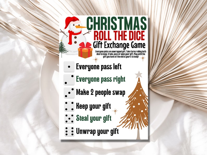 Christmas Gift Exchange Dice Game, Christmas Party Game Printable ...