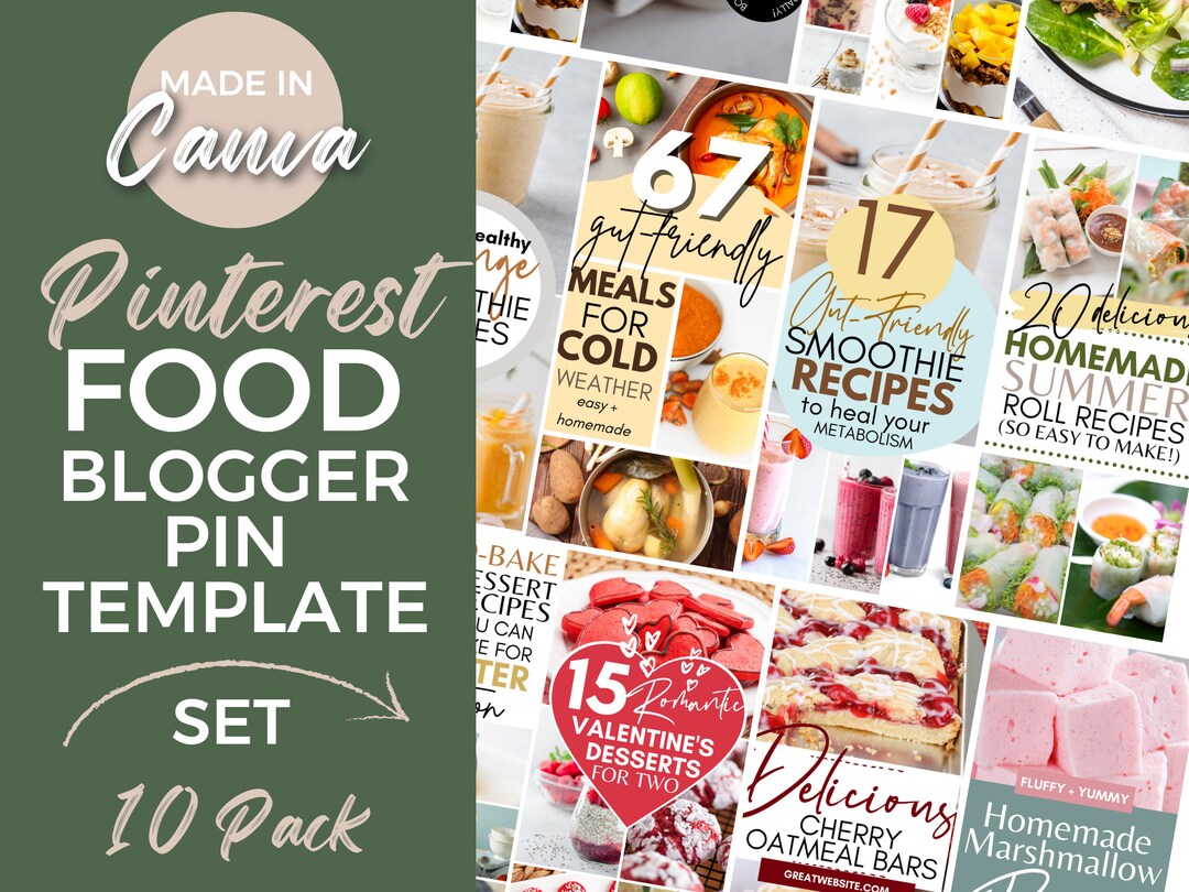 10 Bold Food Blogger Pinterest Templates, Pinterest Graphic Templates ...