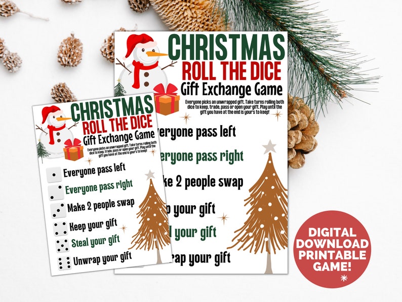 Christmas Gift Exchange Dice Game, Christmas Party Game Printable ...